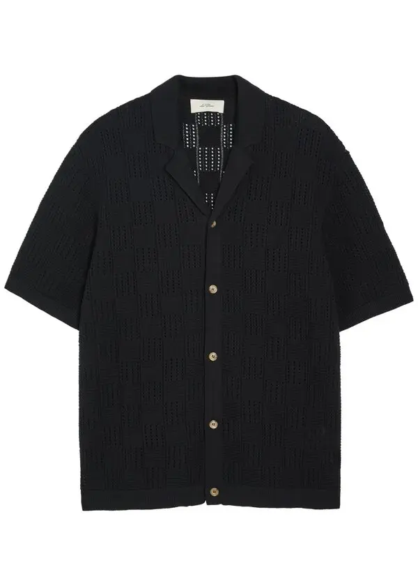 LES DEUX Checked-weave Cotton-knit Shirt