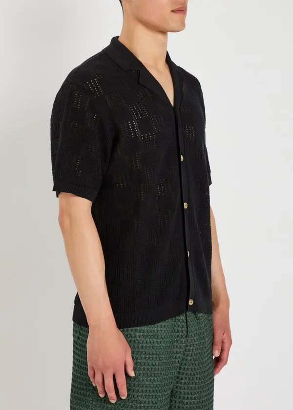 LES DEUX Checked-weave Cotton-knit Shirt