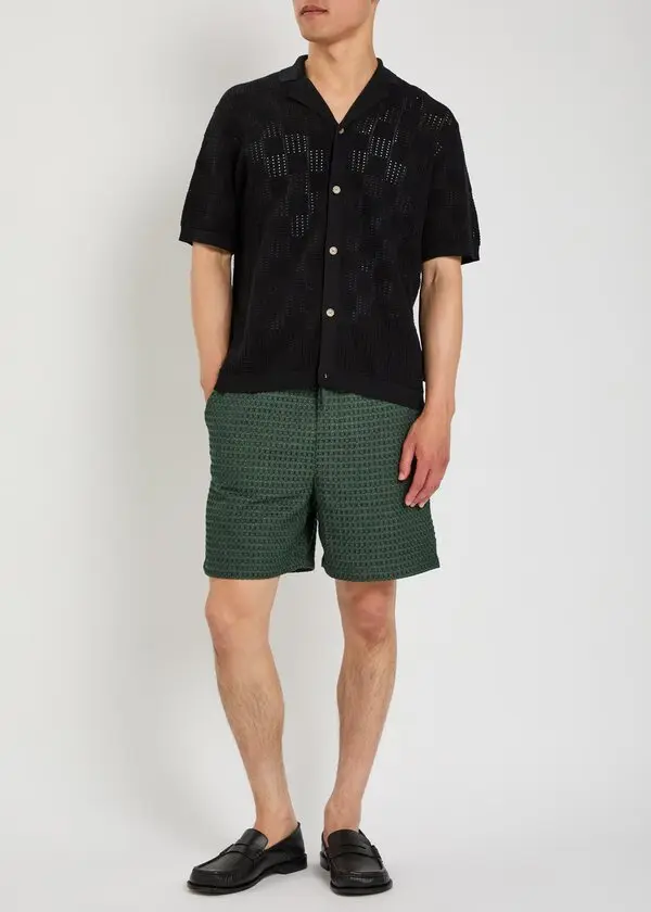 LES DEUX Checked-weave Cotton-knit Shirt