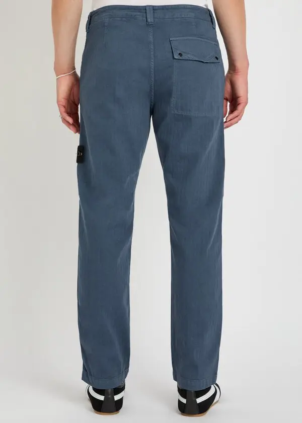 Stone Island Logo-appliquéd Herringbone Cotton Trousers