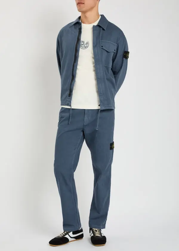 Stone Island Logo-appliquéd Herringbone Cotton Trousers