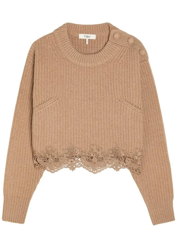 Chloé Lace-trimmed Wool And Cashmere-blend Jumper