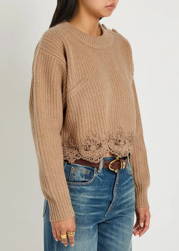 Chloé Lace-trimmed Wool And Cashmere-blend Jumper