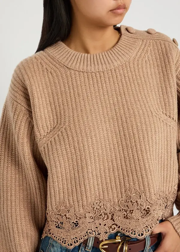 Chloé Lace-trimmed Wool And Cashmere-blend Jumper
