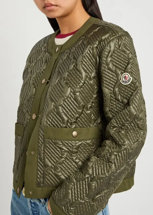 Moncler Geometric Quilted Nylon Jacket - Olive