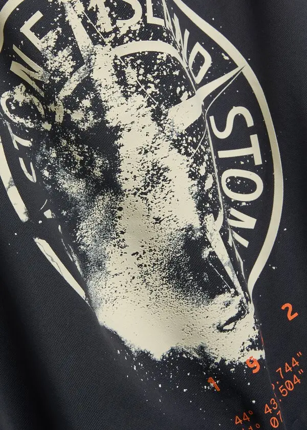 Stone Island Printed Cotton Crewneck Sweatshirt With Raglan Sleeves - Navy