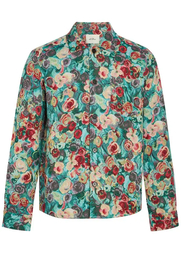 LES DEUX Floral-jacquard Woven Overshirt