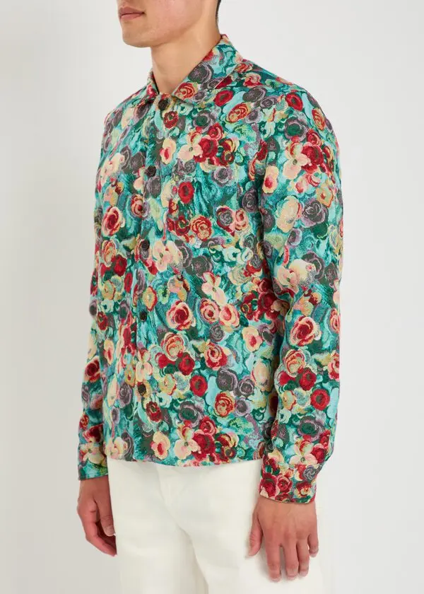 LES DEUX Floral-jacquard Woven Overshirt