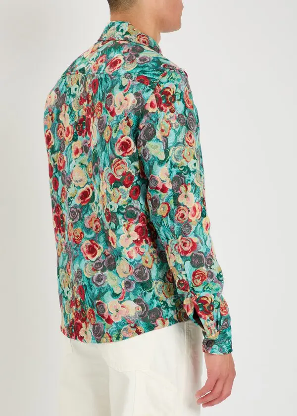 LES DEUX Floral-jacquard Woven Overshirt
