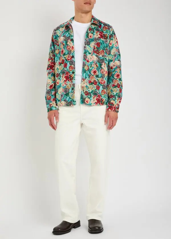 LES DEUX Floral-jacquard Woven Overshirt