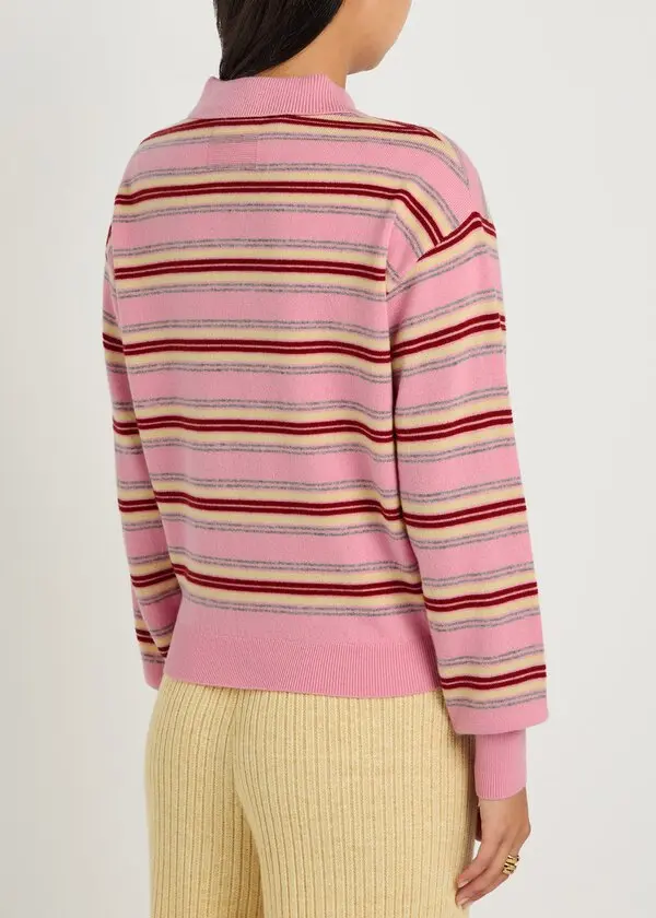 Guest In Residence Collegiate Striped Cashmere Polo Top