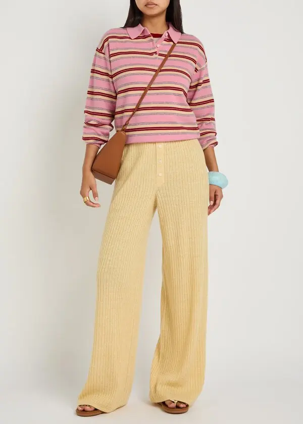 Guest In Residence Collegiate Striped Cashmere Polo Top