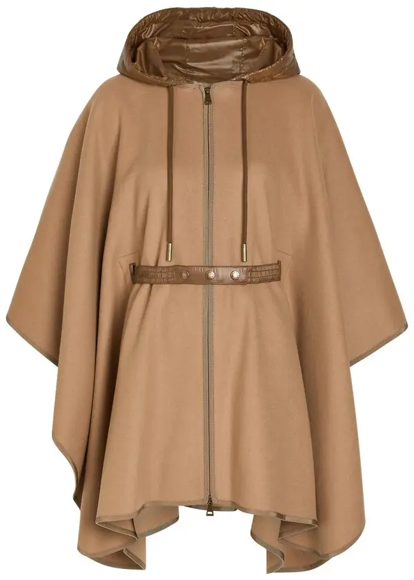 Moncler Belted Wool-blend Cape Coat With Drawstring Hood