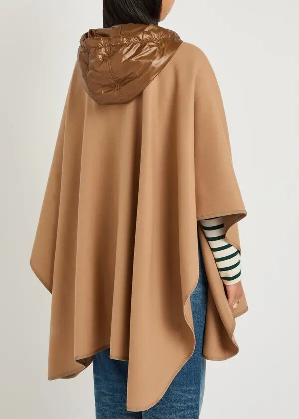 Moncler Belted Wool-blend Cape Coat With Drawstring Hood