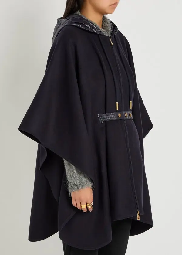 Moncler Belted Hooded Cape Coat