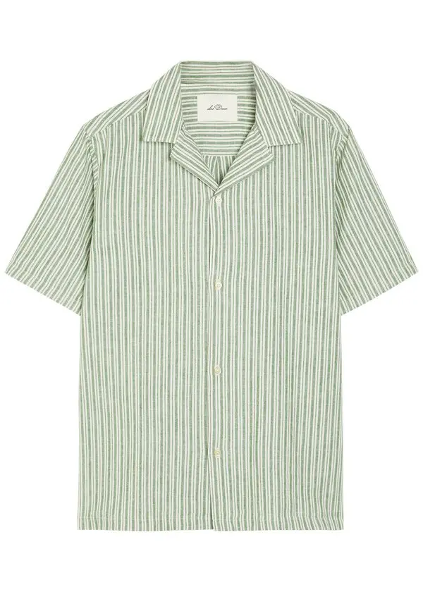 LES DEUX Striped Cotton And Linen-blend Shirt - Light Green