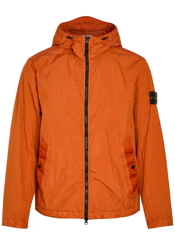 Stone Island Hooded Crinkled Nylon Jacket - Orange