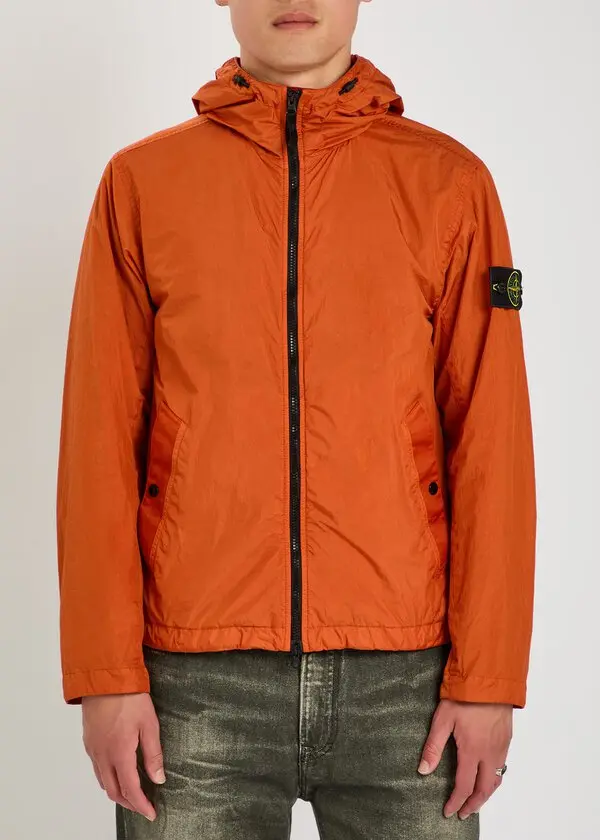 Stone Island Hooded Crinkled Nylon Jacket - Orange