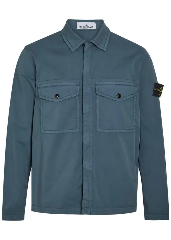 Stone Island Logo-appliquéd Stretch-cotton Overshirt - Blue Dark