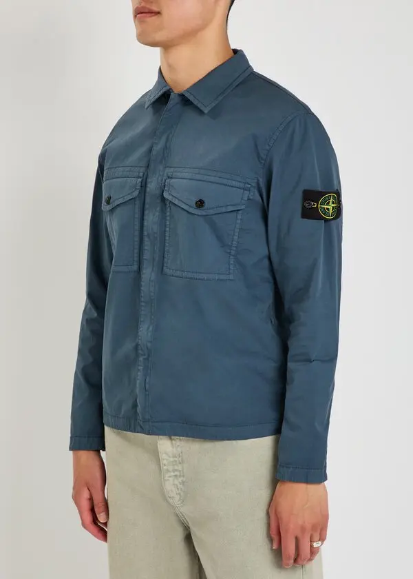 Stone Island Logo-appliquéd Stretch-cotton Overshirt - Blue Dark