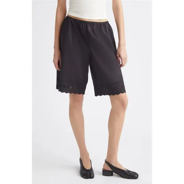 Sandy Liang Pepita Eyelet Trim Cotton Poplin Shorts - Black
