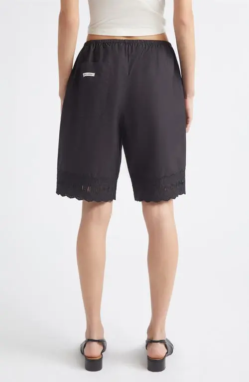 Sandy Liang Pepita Eyelet Trim Cotton Poplin Shorts