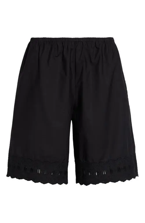 Sandy Liang Pepita Eyelet Trim Cotton Poplin Shorts