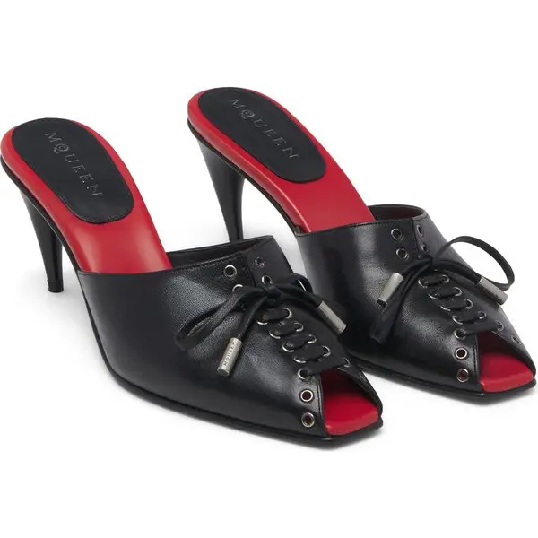 Alexander McQueen Lexie Peep Toe Sandal - Black/red