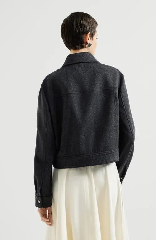 Brunello Cucinelli Wool Flannel Outerwear Jacket With Shiny Zipper Pull