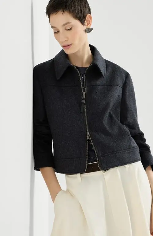 Brunello Cucinelli Wool Flannel Outerwear Jacket With Shiny Zipper Pull