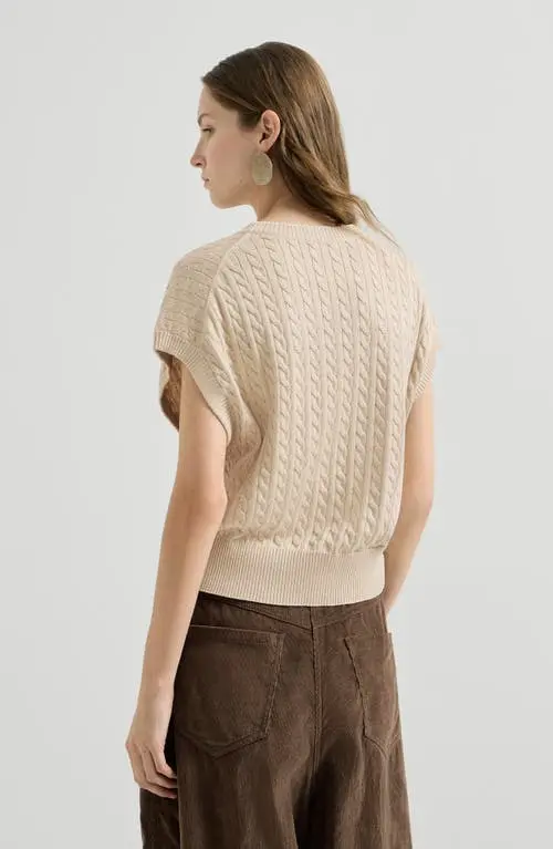 Brunello Cucinelli Sparkling Cotton Cable Knit Sweater