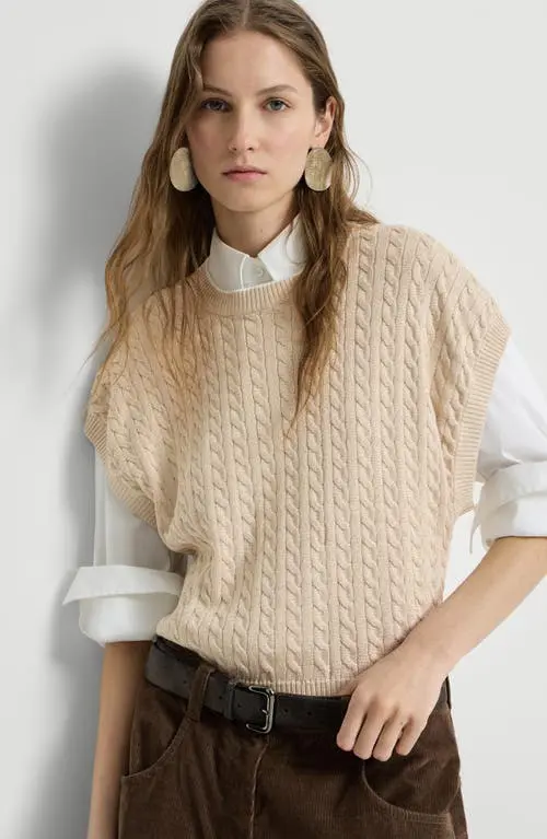 Brunello Cucinelli Sparkling Cotton Cable Knit Sweater