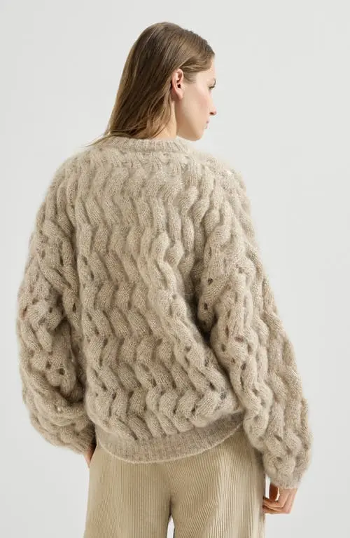 Brunello Cucinelli Dazzling Zigzag Cables Sweater In Mohair And Wool