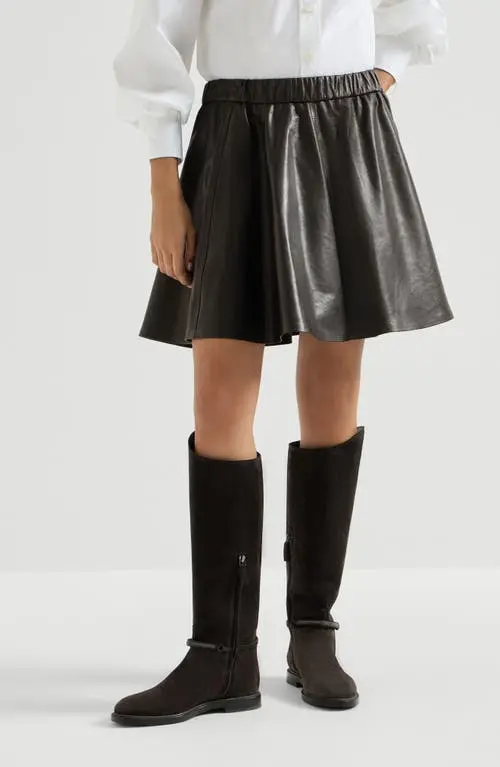 Brunello Cucinelli Polished Nappa Leather Mini Circle Skirt - Coffee