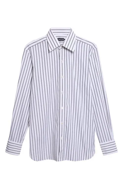 TOM FORD Classic Fit Stripe Cotton Poplin Button-up Shirt - Off White/black