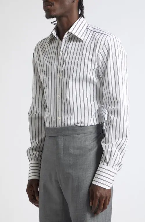 TOM FORD Classic Fit Stripe Cotton Poplin Button-up Shirt