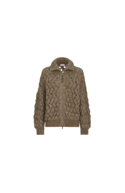 Brunello Cucinelli Mohair And Wool Dazzling Zigzag Cables Cardigan