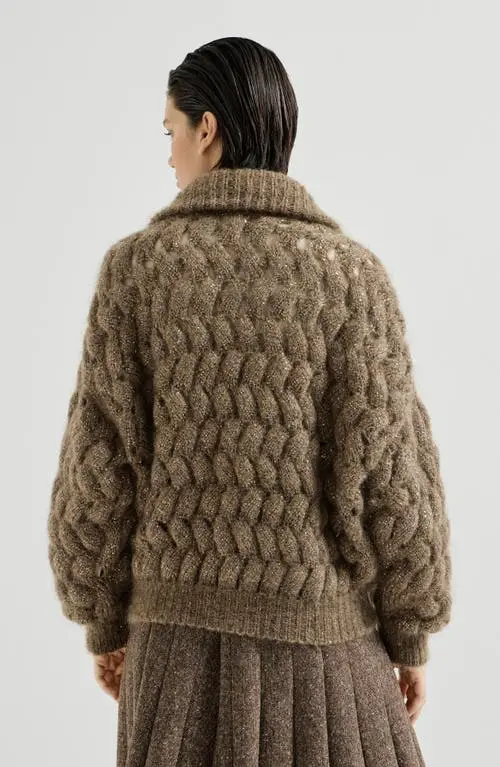 Brunello Cucinelli Mohair And Wool Dazzling Zigzag Cables Cardigan