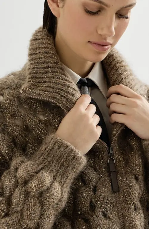 Brunello Cucinelli Mohair And Wool Dazzling Zigzag Cables Cardigan