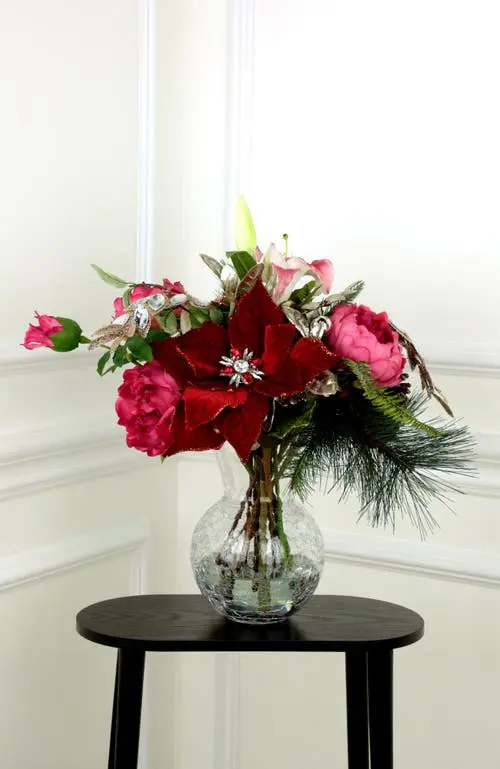 MARK ROBERTS Jeweled Poinsettia Flower Vase