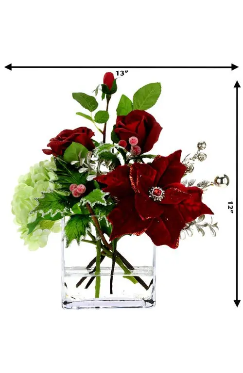 MARK ROBERTS Rose Hydrangea Poinsettia Vase