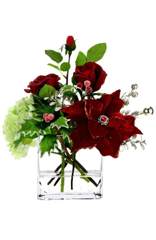MARK ROBERTS Rose Hydrangea Poinsettia Vase - Deep Red