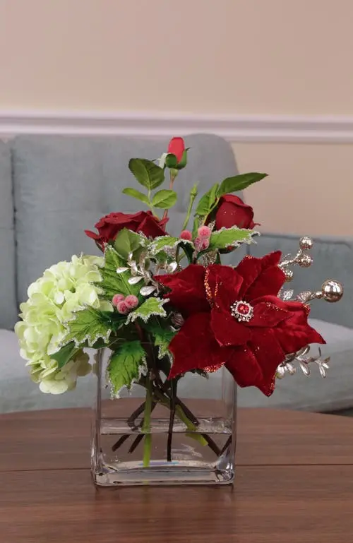 MARK ROBERTS Rose Hydrangea Poinsettia Vase