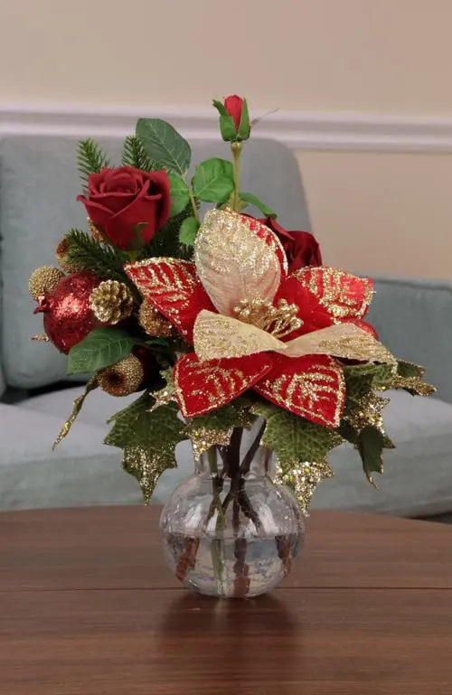 MARK ROBERTS Vase Of Poinsettia And Floral