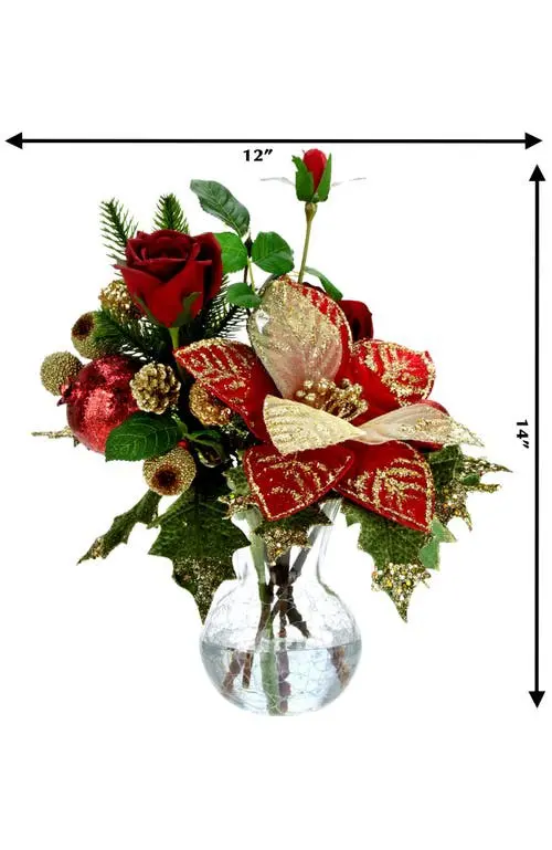 MARK ROBERTS Vase Of Poinsettia And Floral