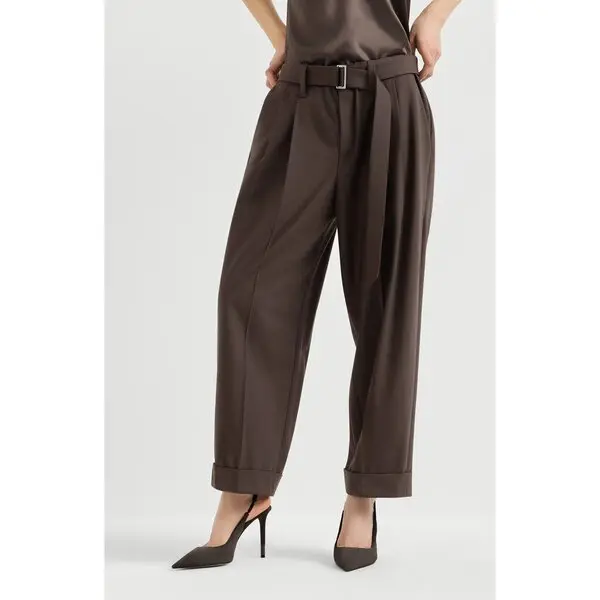 Brunello Cucinelli Tropical Luxury Wool Baggy Sartorial Trousers - Coffee