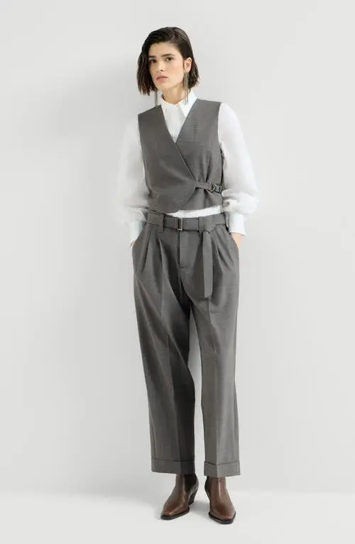 Brunello Cucinelli Tropical Luxury Wool Baggy Sartorial Trousers - Dark Grey