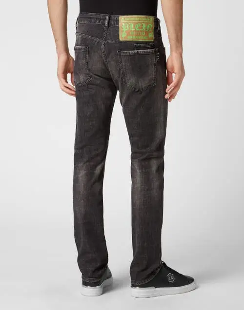 Philipp Plein Super Straight Cut Skull & Bones Denim Trousers