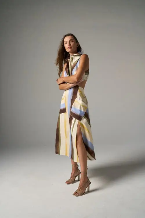 JBQ Fiona Dress Striped Sateen Midi With Cutouts