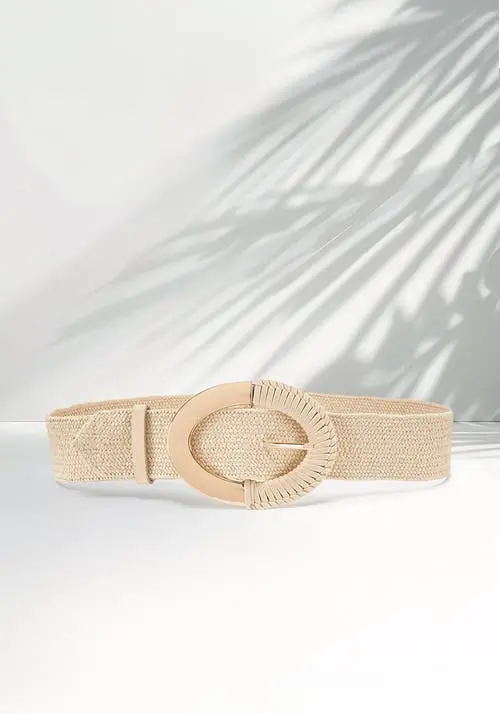 LASCANA Raffia Waist Belt With Decorative Buckle - Beige